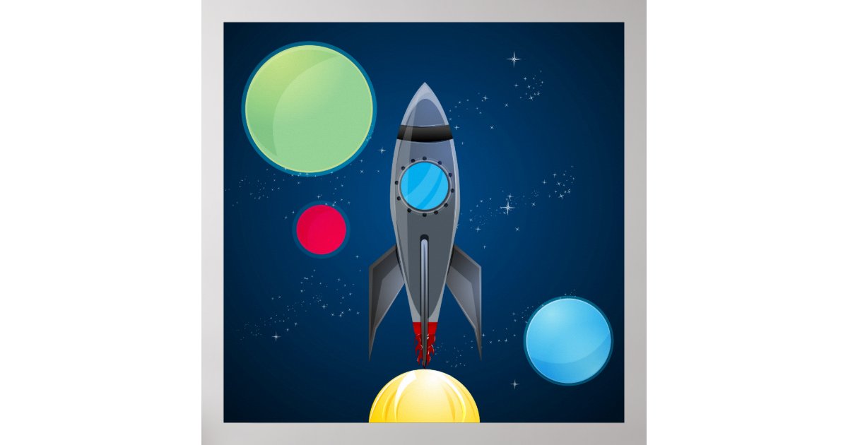 Outer Space Rocket Ship Poster | Zazzle