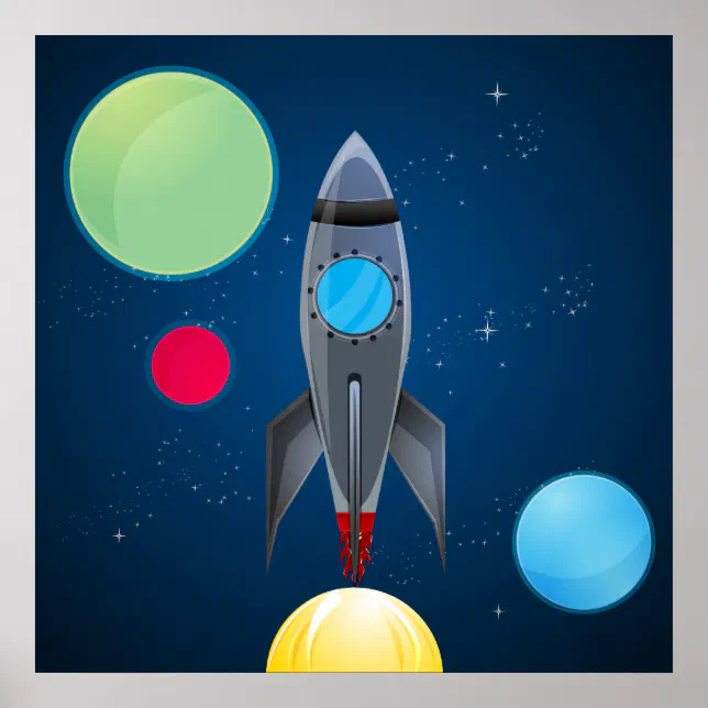 Outer Space Rocket Ship Poster | Zazzle