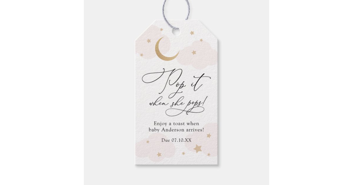 Over the Moon Pop it when She Pops Baby Shower Gif Gift Tags | Zazzle