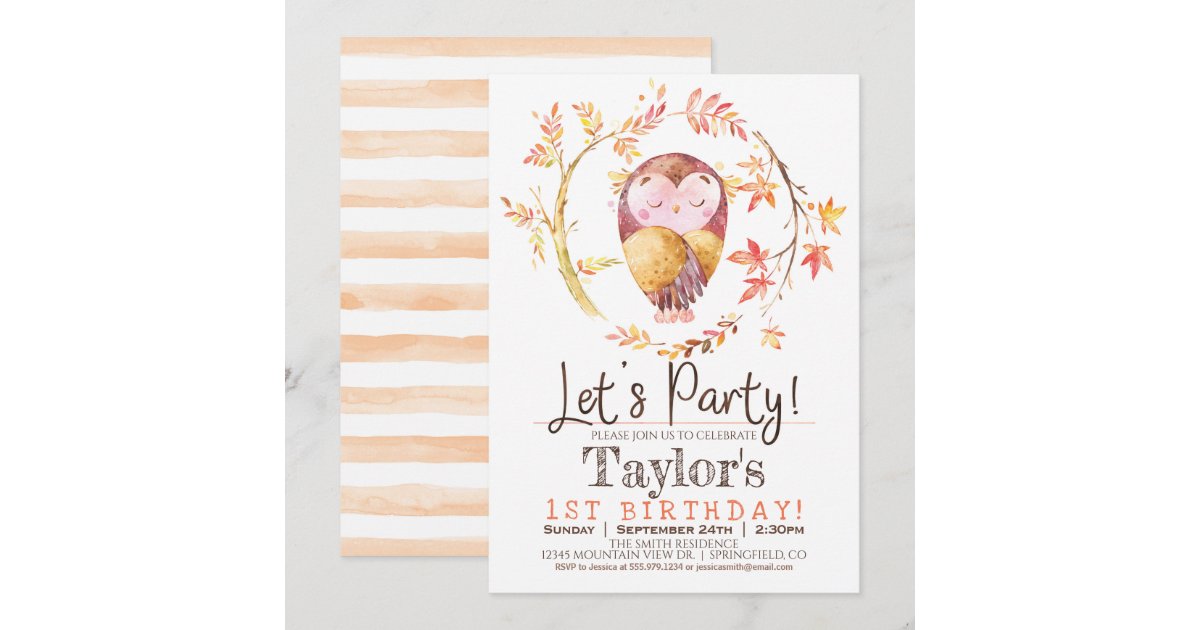 Owl 1st Birthday Party Invitation | Zazzle