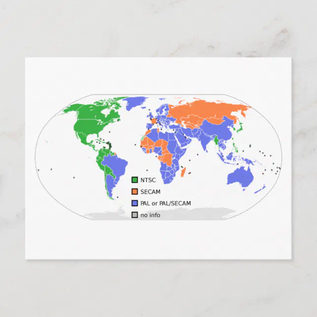 PAL NTSC SECAM TV World Map Postcard | Zazzle