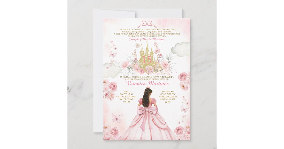 Palace Spanish Blush Pink Princess 15 Años Invitation | Zazzle