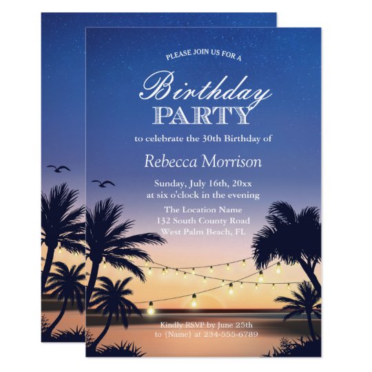 Palm Beach Sunset String Lights Birthday Party Invitation | Zazzle.com.au