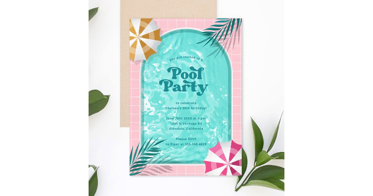 Palm Springs Summer Pool Party Pink Birthday Invitation | Zazzle