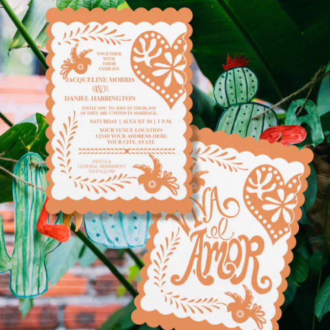 Papel Picado Citrus Orange Fiesta Wedding Banner Invitation | Zazzle