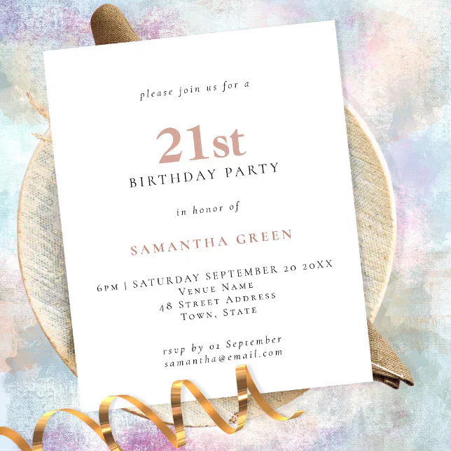 PAPER Simple Text Blush 21st Birthday Invitation | Zazzle