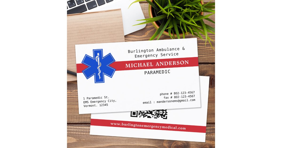 Paramedic EMS EMT Ambulance Star Of Life QR Code Business Card | Zazzle