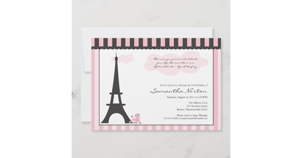 Paris Themed Birthday Invitation | Zazzle
