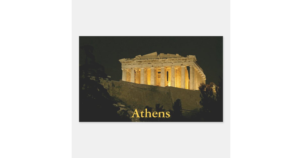 Parthenon at Night Rectangular Sticker | Zazzle