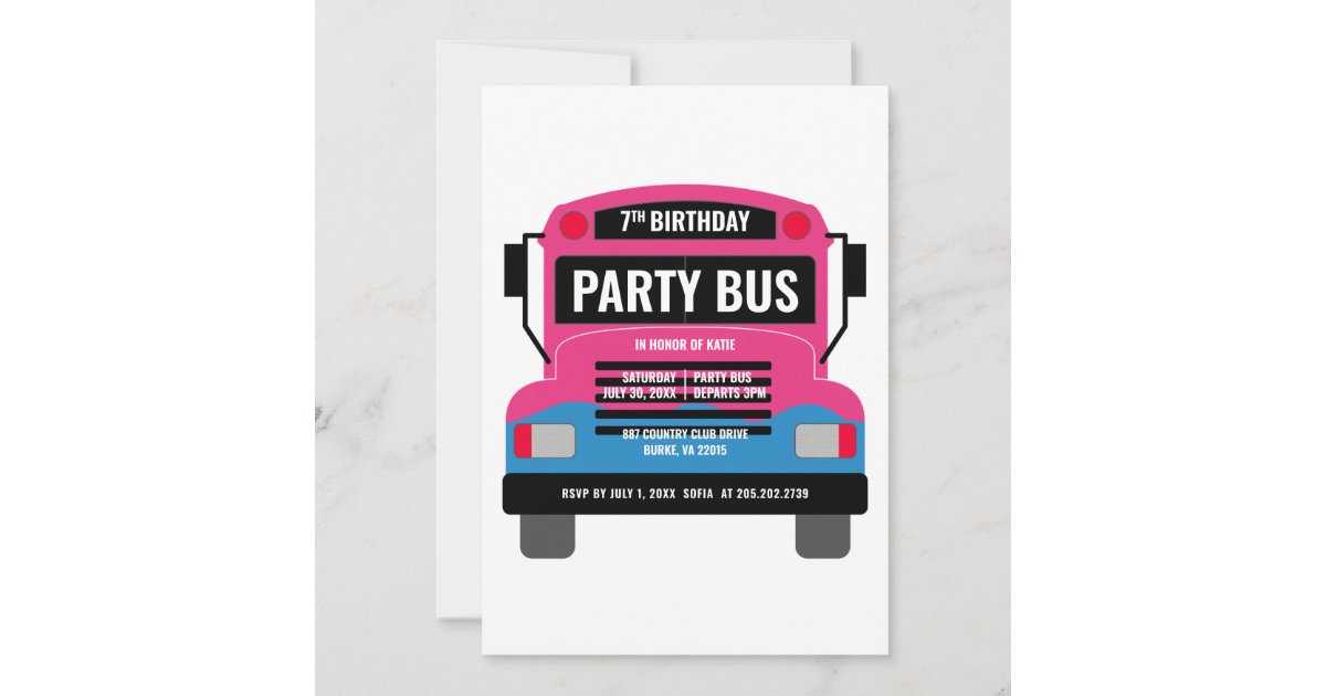 Party Bus Birthday Invitation | Zazzle