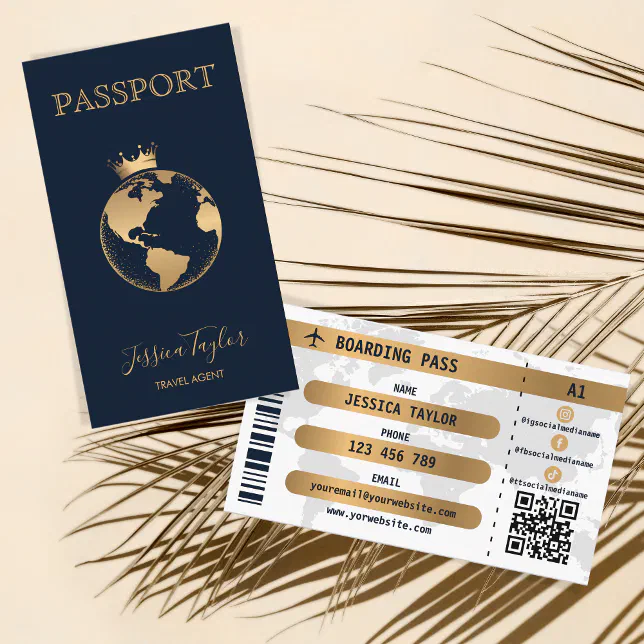 Passport Travel Agency World Map Boarding Pass Business Card | Zazzle