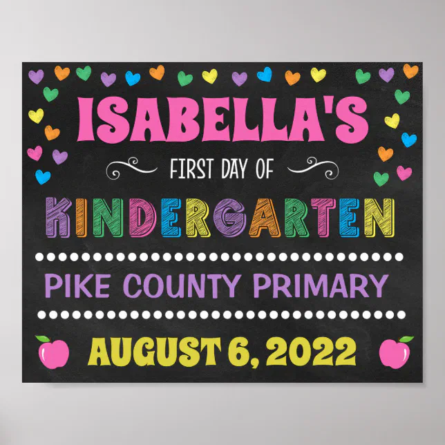 Pastel Chalkboard First Day of Kindergarten Sign | Zazzle
