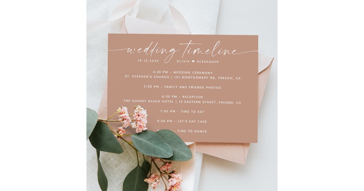 Pastel pale pink minimalist wedding party timeline invitation | Zazzle
