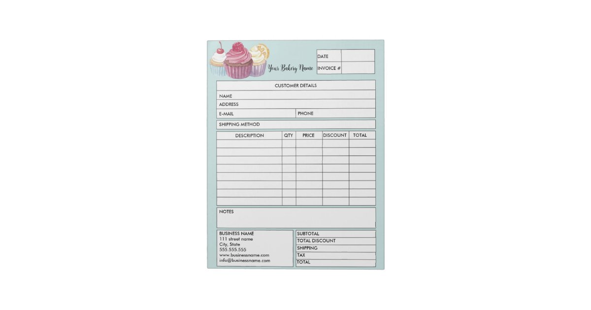Pastry Cupcake Bakery Sales Form Receipt Invoice Notepad | Zazzle