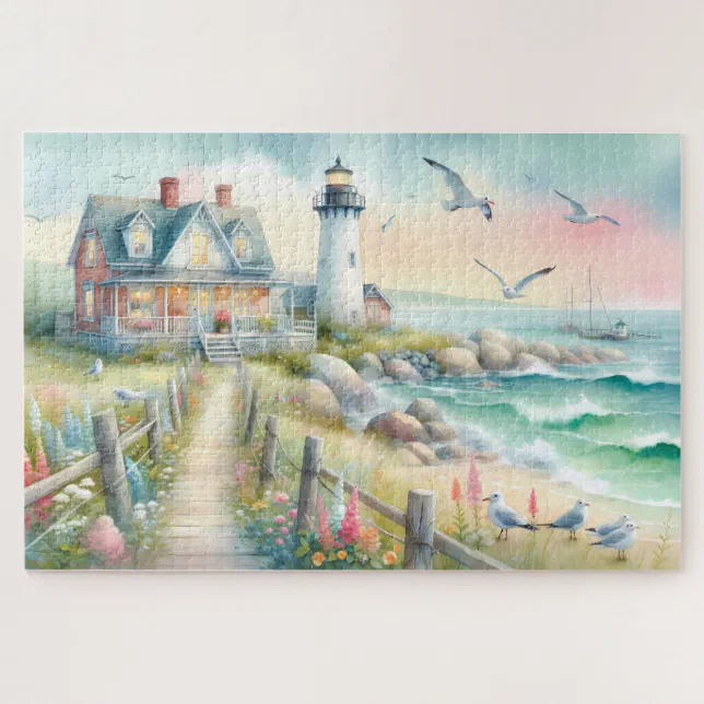 Pathway to the Lighthouse Coastal Cottage Jigsaw Puzzle | Zazzle