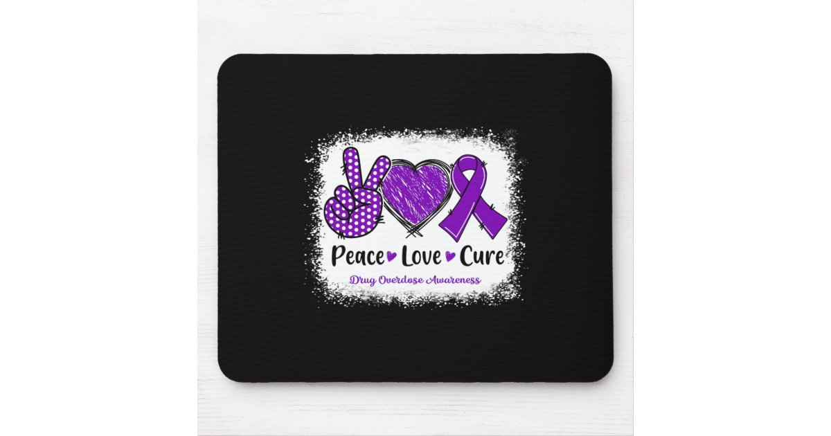 Peace Love Cure Drug Overdose Awareness Purple Rib Mouse Pad | Zazzle