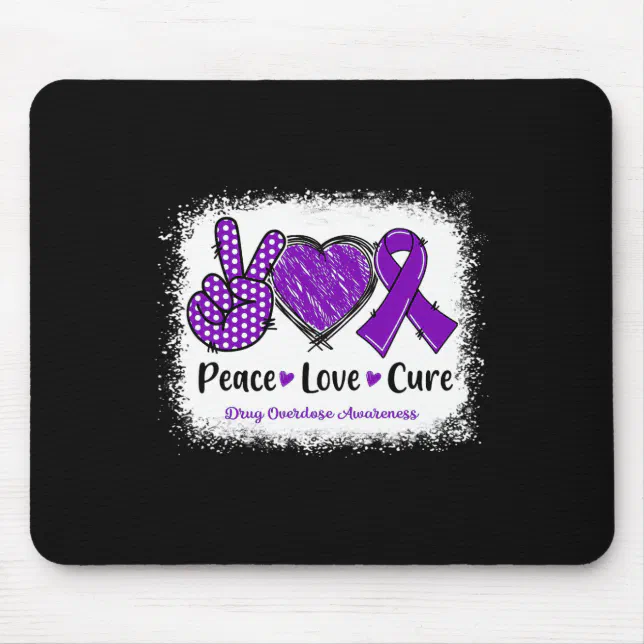 Peace Love Cure Drug Overdose Awareness Purple Rib Mouse Pad | Zazzle
