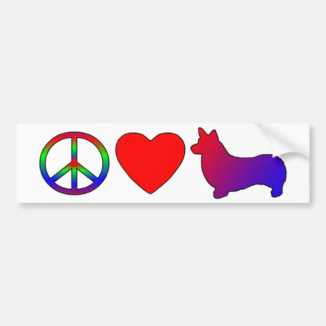 Peace Love Pembroke Welsh Corgis Bumper Sticker | Zazzle