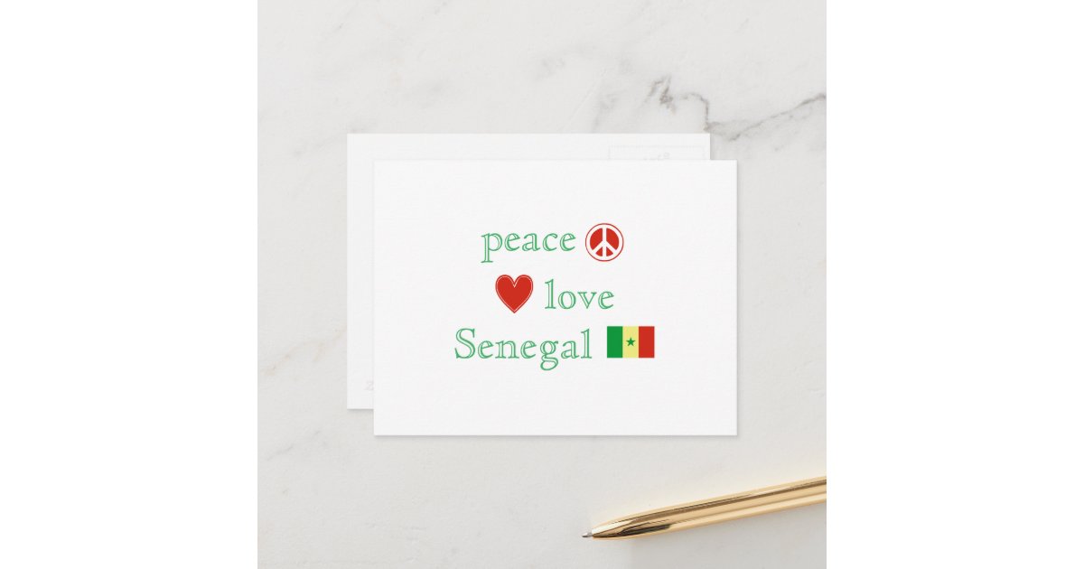 Peace Love Senegal Heart and Senegalese Flag Postcard | Zazzle