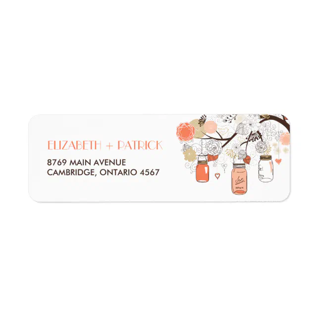 Peach and Gold Mason Jars Spring Address Label Return Address Label ...