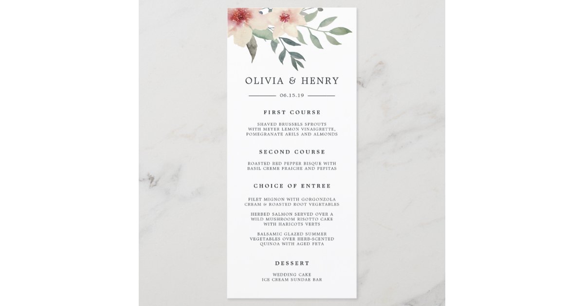 Peach Blossom Wedding Menu Card | Zazzle