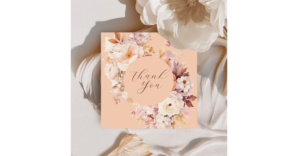 Peach Vintage Floral Fall Baby Shower Thank You Card | Zazzle