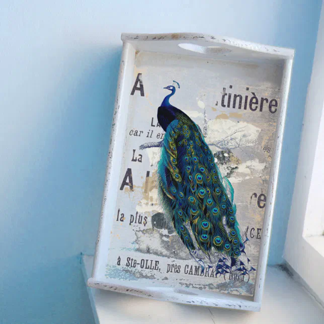 Peacock Bird French Typography Ad Blue Decoupage Tissue Paper | Zazzle