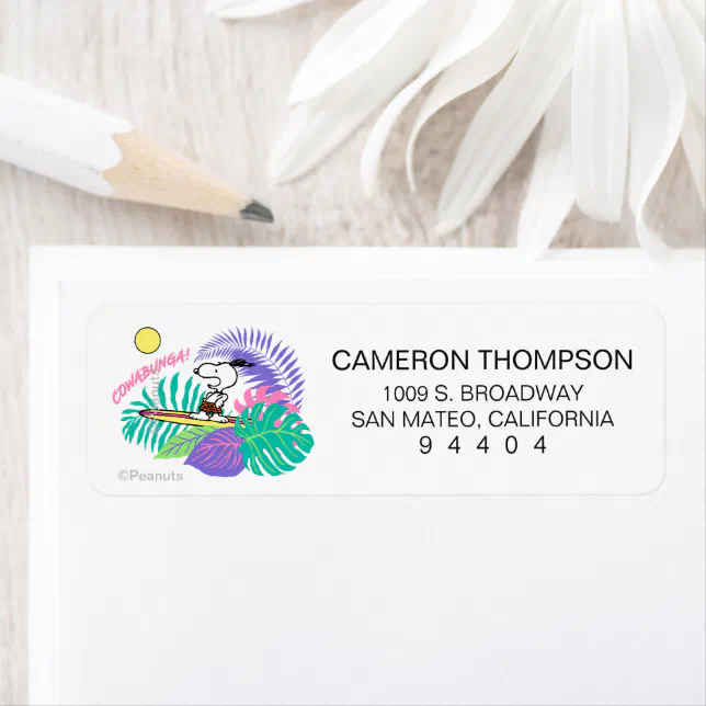 Peanuts | Cowabunga Snoopy Return Address Label | Zazzle