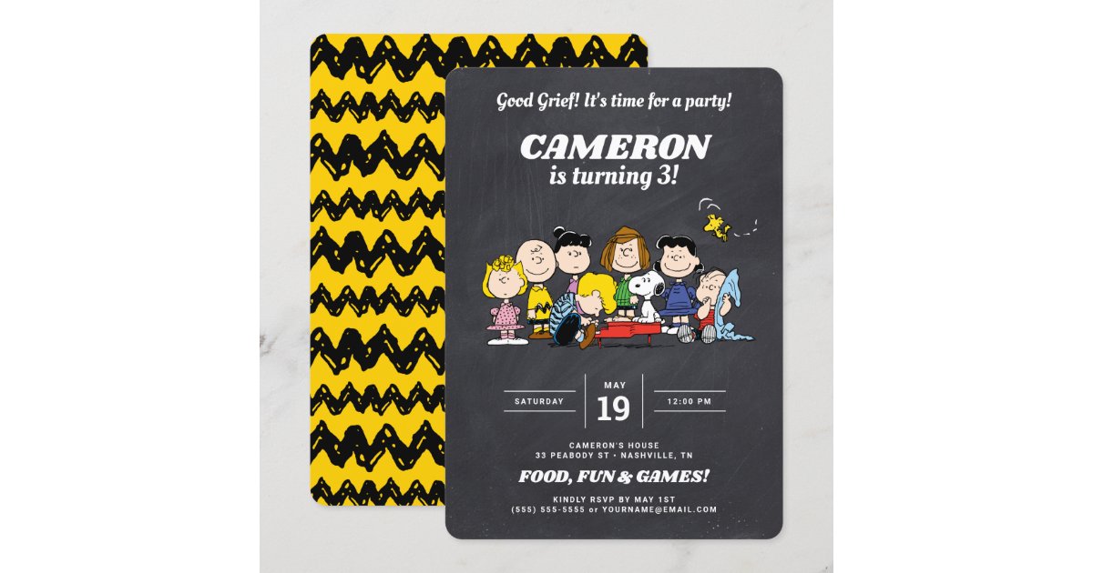 Peanuts Gang | Chalkboard Birthday Invitation | Zazzle