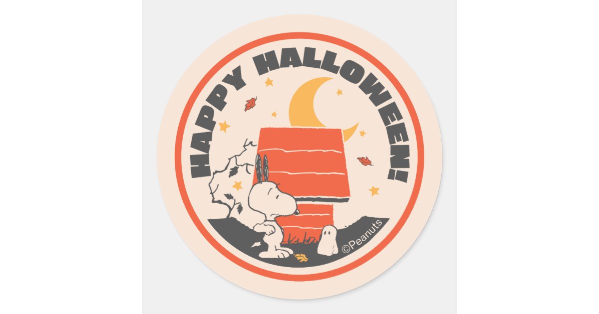 Peanuts | Vintage Snoopy Scared By Ghost Classic Round Sticker | Zazzle