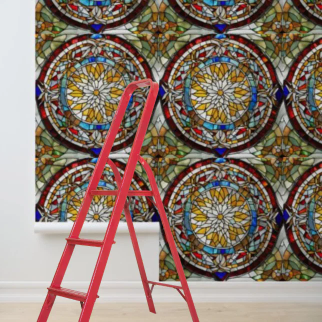 Peel and Stick multi-coloured stained glass circle Wallpaper | Zazzle