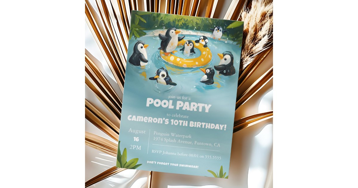Penguin Pool Party, kids birthday Invitation | Zazzle