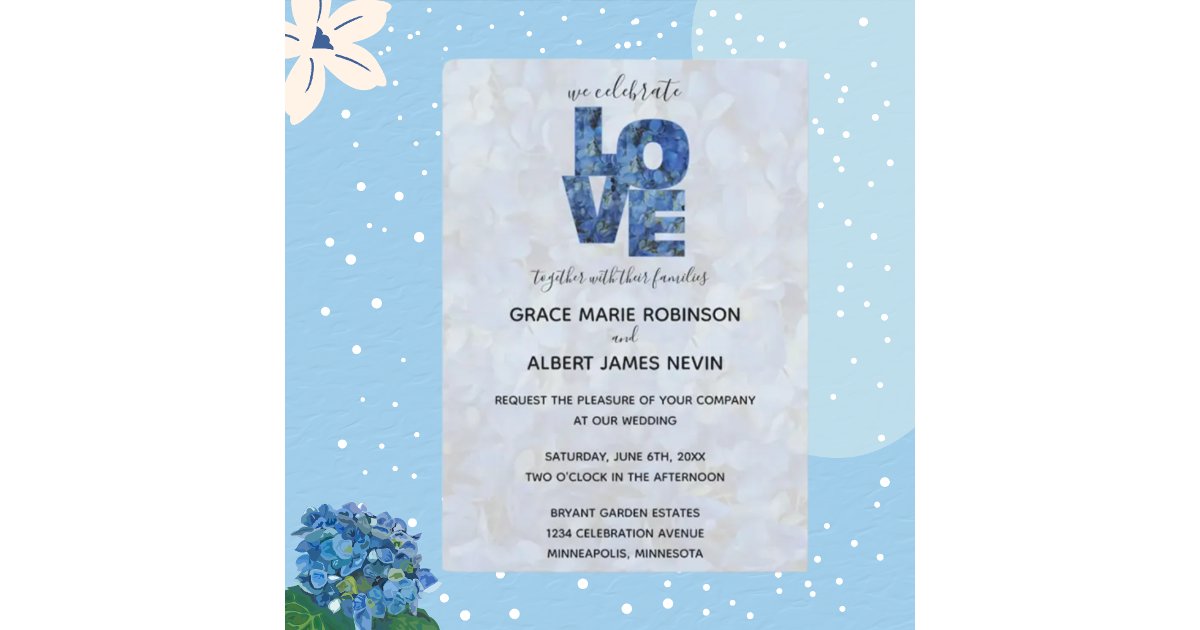 Periwinkle Blue Hydrangeas Flowers Wedding Invitation | Zazzle