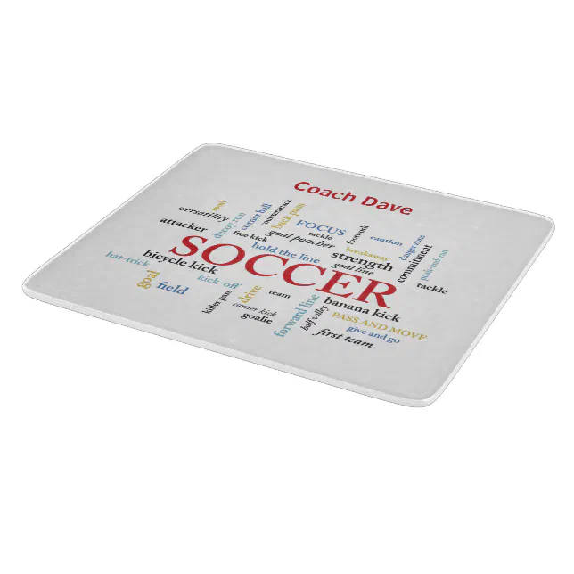 Personalise, Soccer Coach Thank You in Words Cutting Board | Zazzle