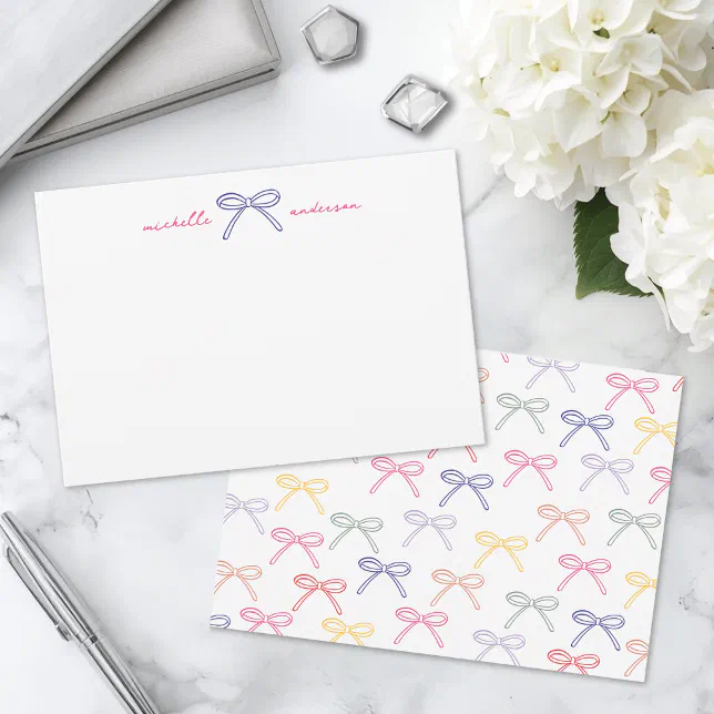 Personalised Colourful Bow Name Card | Zazzle