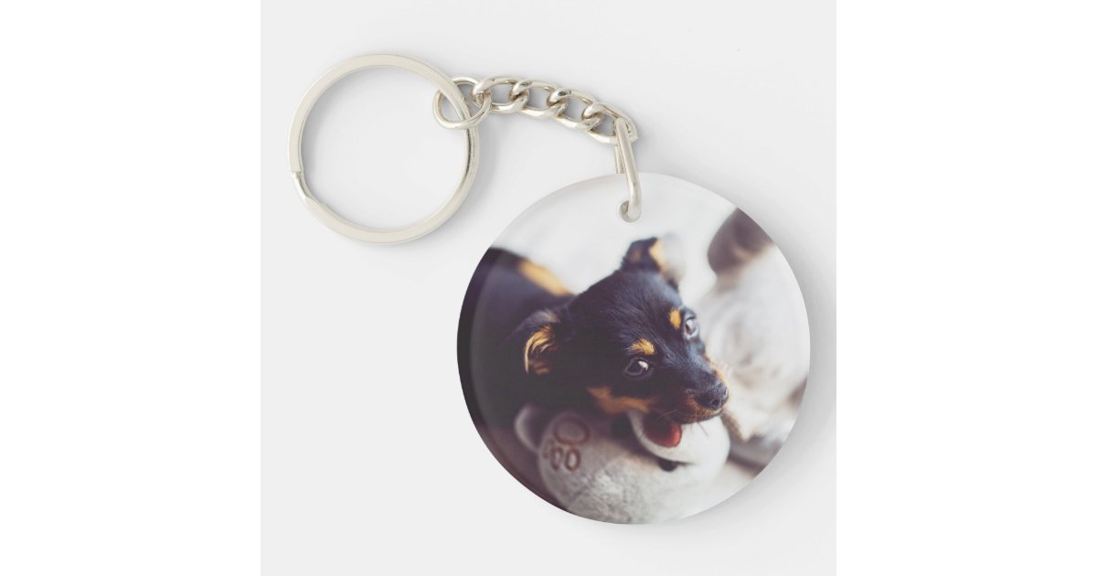 Personalised Double Sided Puppy Dog Pet Key chain | Zazzle