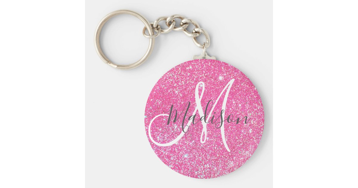 Personalised Girly Hot Pink Glitter Sparkle Name Key Ring | Zazzle