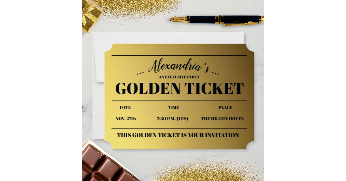 Personalised Golden Ticket Party Invitation | Zazzle