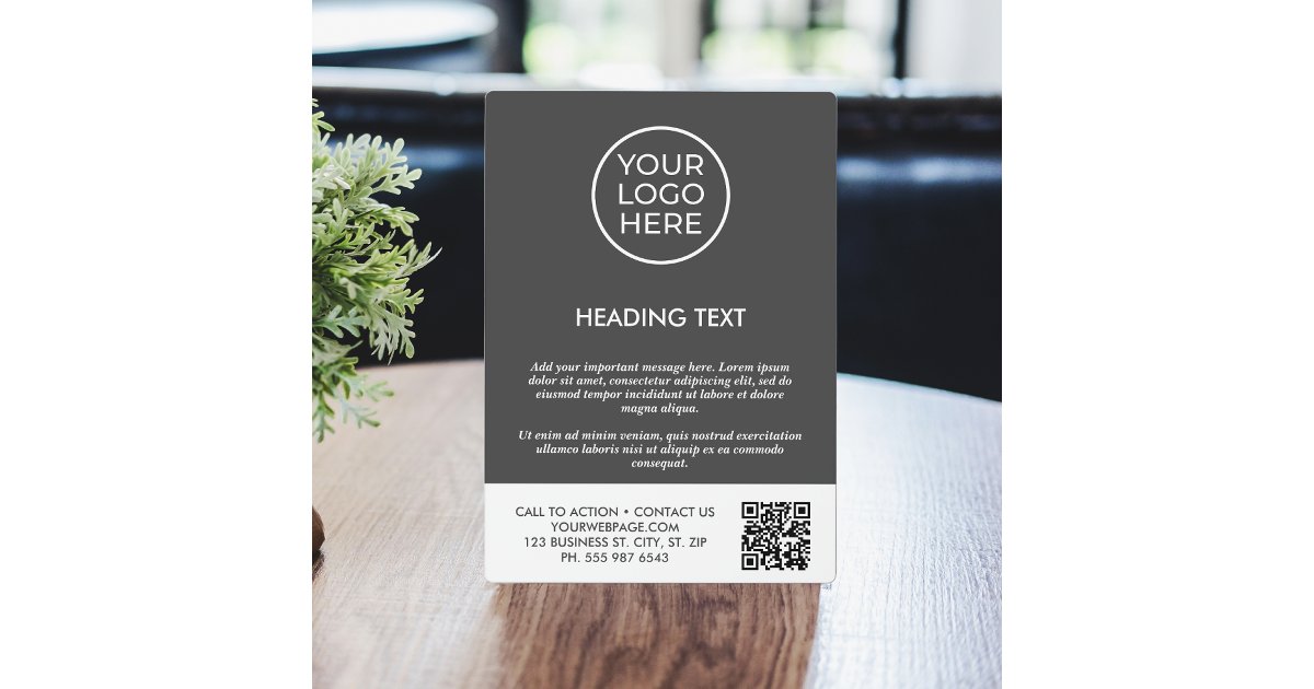 Personalised Grey Business Logo QR Code Plaque | Zazzle