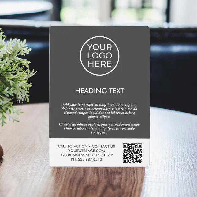 Personalised Grey Business Logo QR Code Plaque | Zazzle