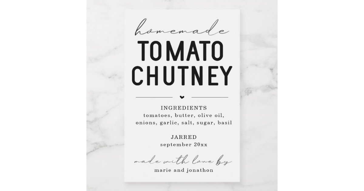 Personalised Homemade Tomato Chutney Label | Zazzle