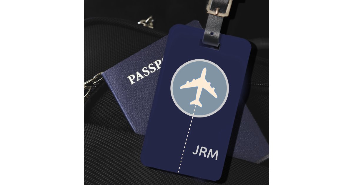 Personalised Navy Blue Aeroplane Travel Luggage Tag | Zazzle