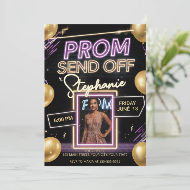 Personalised Neon Vibrant Prom Send Off DIY Photo Invitation | Zazzle