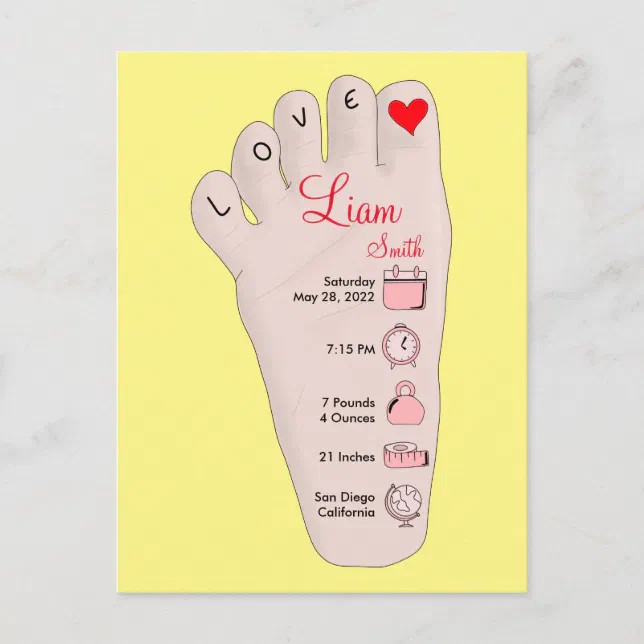 Personalised New Baby Gift Birth Stats Details Postcard | Zazzle