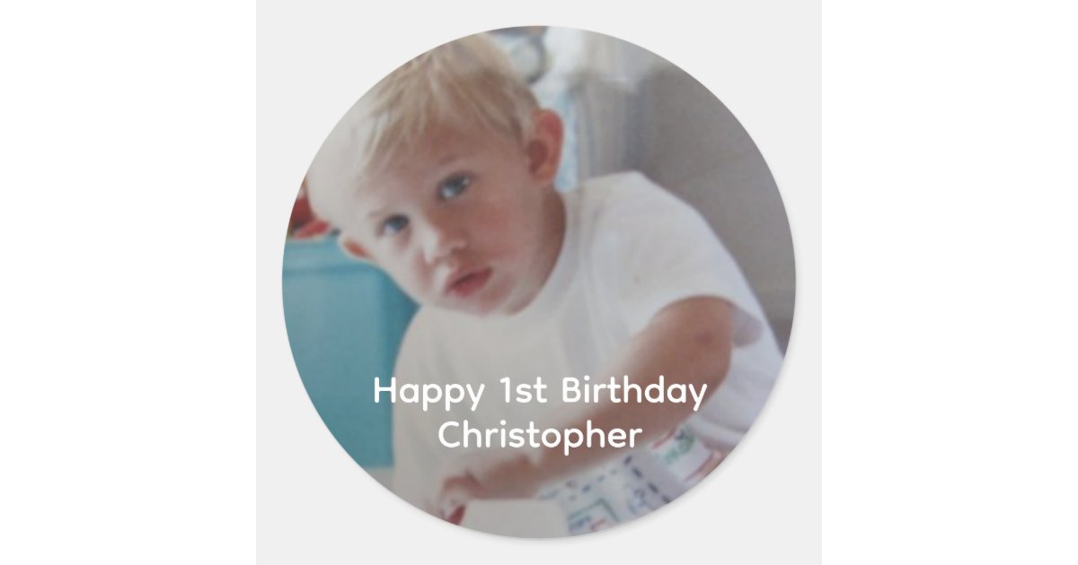 Personalised Photo Baby Kids 1st First Birthday Classic Round Sticker ...