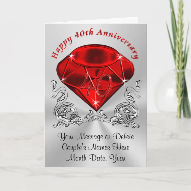 Personalised Ruby Anniversary Cards with YOUR TEXT | Zazzle