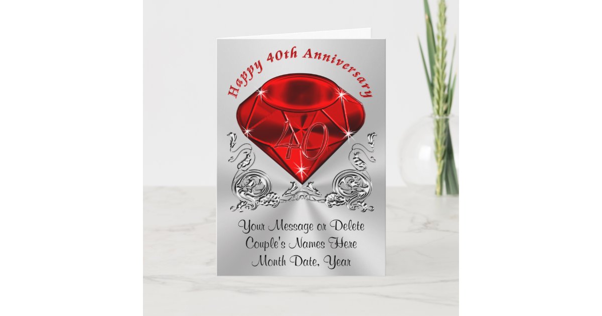 Personalised Ruby Anniversary Cards with YOUR TEXT | Zazzle