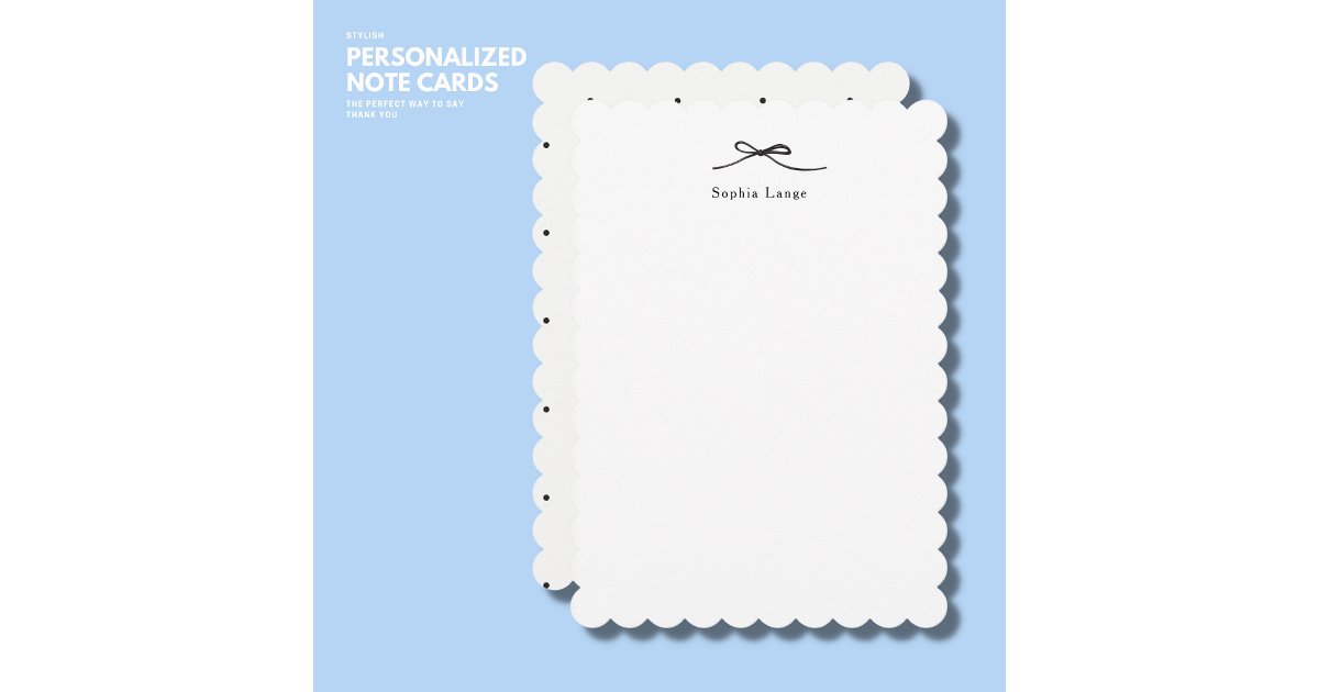 Personalised Scallop Edge Note Card with Bow | Zazzle