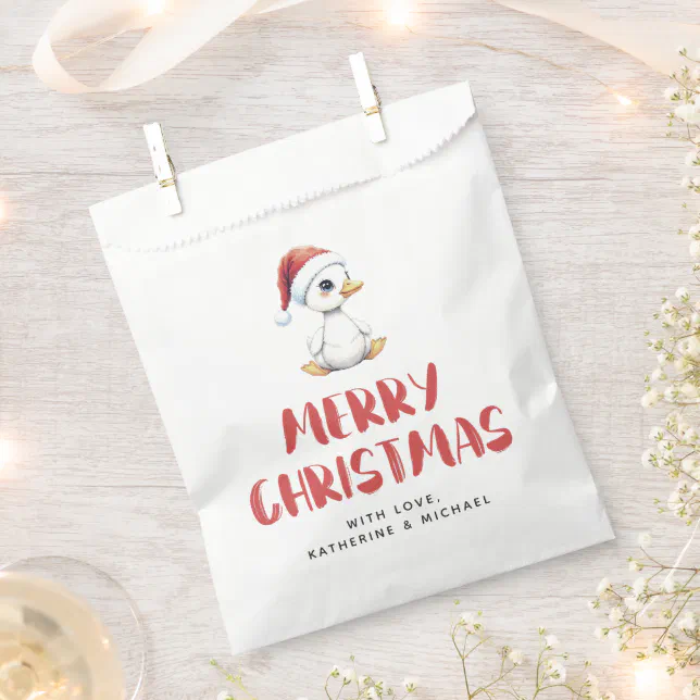 Personalised Watercolor Christmas Goose Duck Favour Bag | Zazzle