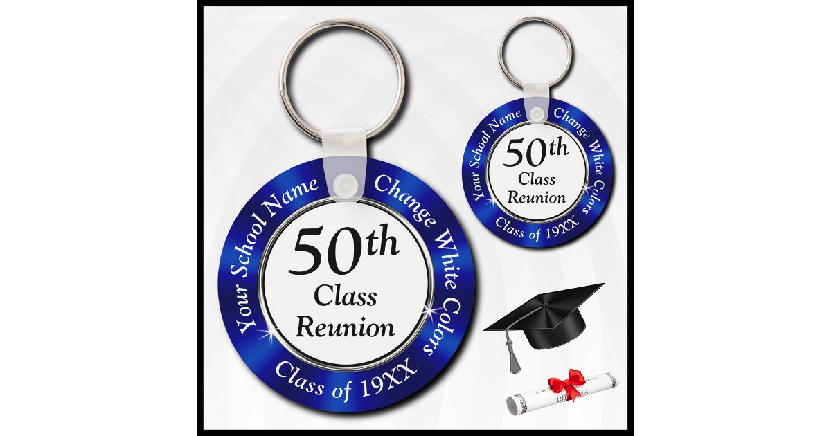 Personalized 50th Class Reunion Souvenirs, Blue Key Ring | Zazzle